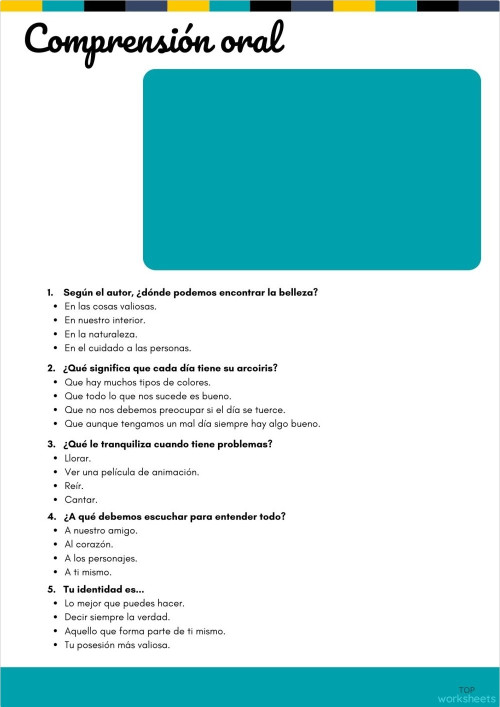 Comprensión oral: fichas interactivas y ejercicios online | TopWorksheets
