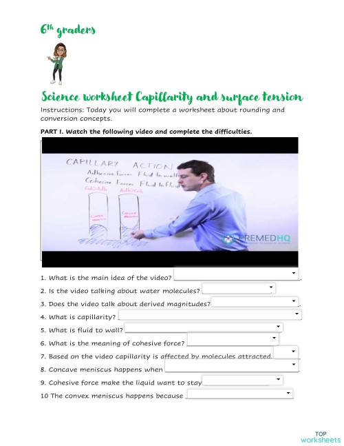 Surface Tension Worksheet