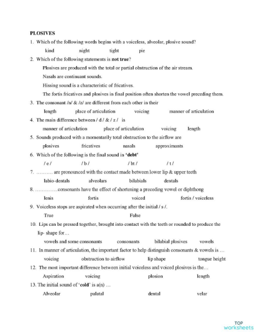Plosives-Ex3. Interactive worksheet | TopWorksheets