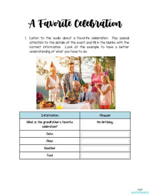 A Favorite Celebration - Listening. Ficha interactiva | TopWorksheets