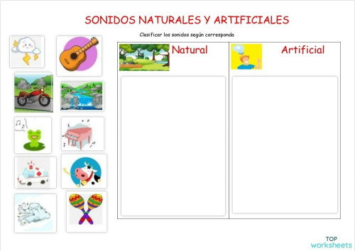 Sonidos naturales y artificiales. Ficha interactiva | TopWorksheets