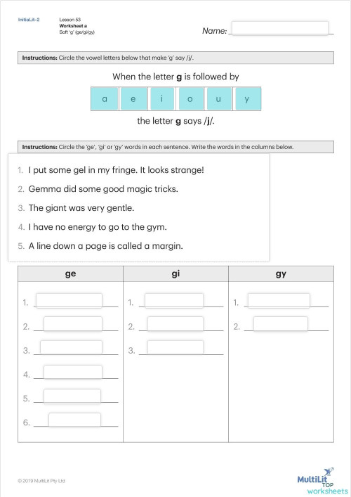 Lesson 53 Soft g sound. Interactive worksheet | TopWorksheets