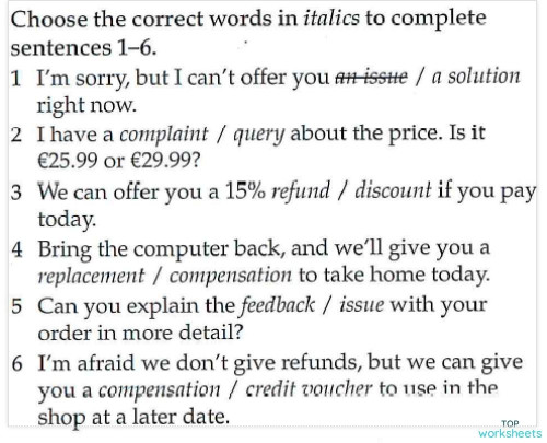 Customer's service. Interactive worksheet | TopWorksheets