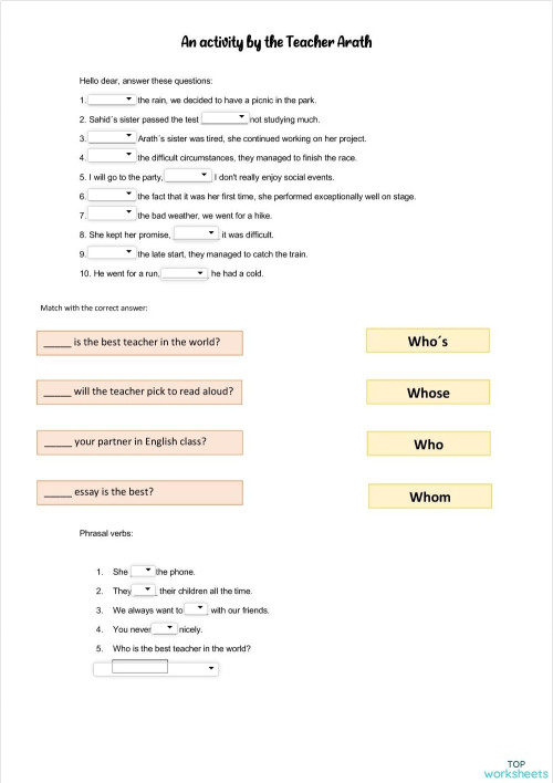 An activity by the Teacher Arath. Interactive worksheet | TopWorksheets