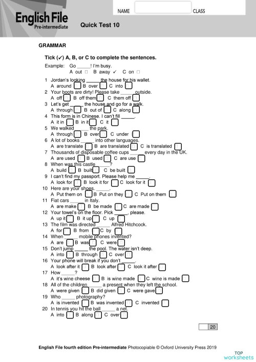 EF QUICK TEST 10. Interactive worksheet | TopWorksheets