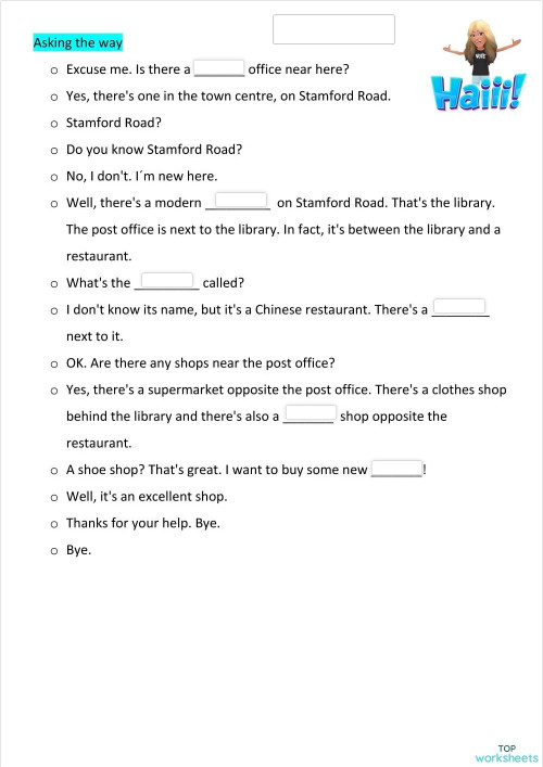 Asking the way - giving directions. Interactive worksheet | TopWorksheets