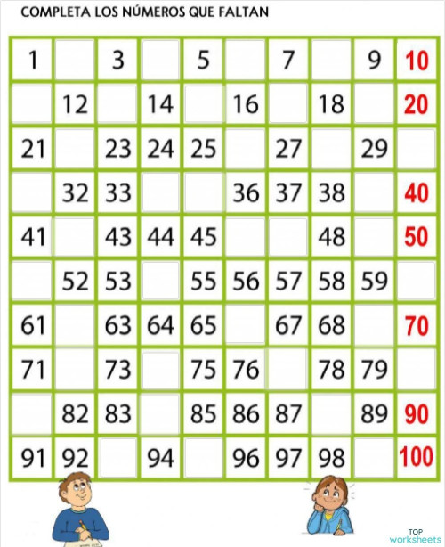completa la tabla del 100. Ficha interactiva | TopWorksheets