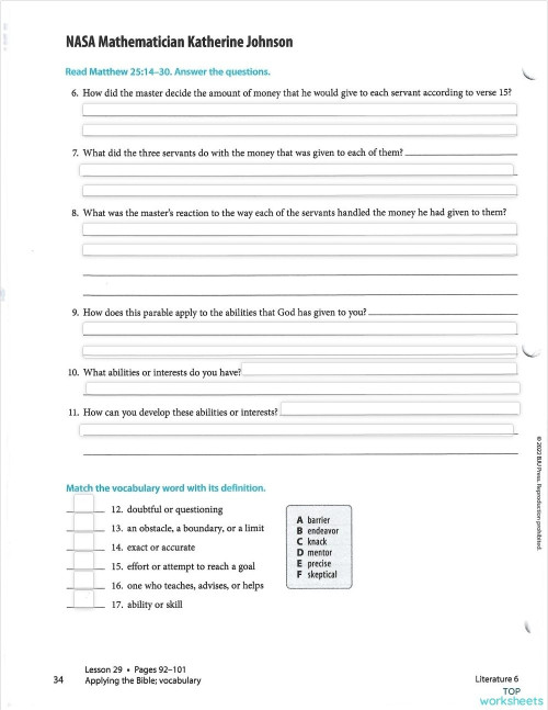 Lesson 29: NASA Mathematician Katherine Johnson Pg 34. Interactive ...