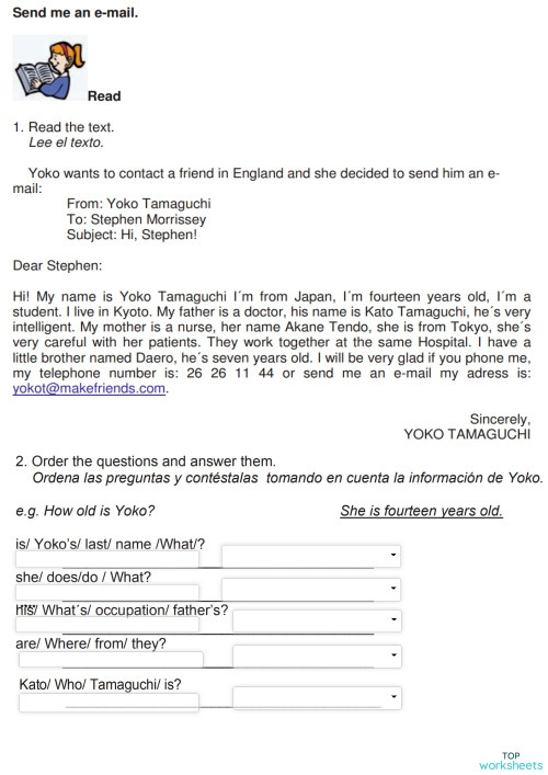 lesson 17 send me an e-mail. Ficha interactiva | TopWorksheets