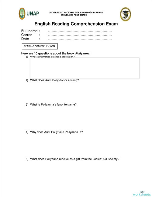 Final English Reading Comprehension Exam Grupo 5. Interactive worksheet ...