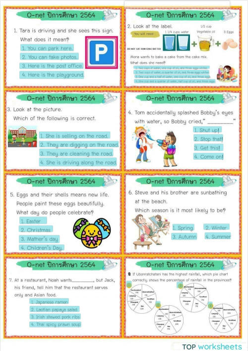 O-net 2564 (English). Interactive worksheet | TopWorksheets