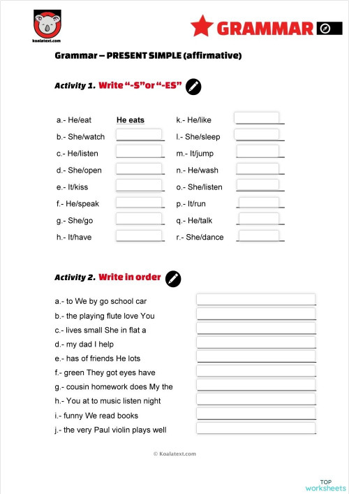 Gg2 Present Simple Extra Affirmative Interactive Worksheet Topworksheets
