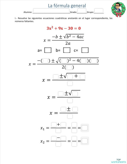La fórmula general. Ficha interactiva | TopWorksheets