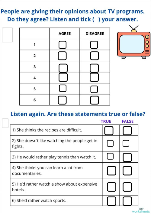 Listening - TV shows. Interactive worksheet | TopWorksheets