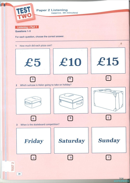 KET-A2- Test 2- LISTENING - cambridge book. Interactive worksheet ...