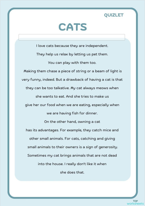 1-minute-talk Cats. Interactive worksheet | TopWorksheets