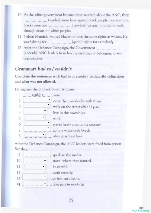 Nelson Mandela reader Grammar. Interactive worksheet | TopWorksheets