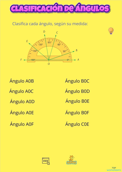 Clasificación de ángulos 01. Ficha interactiva | TopWorksheets