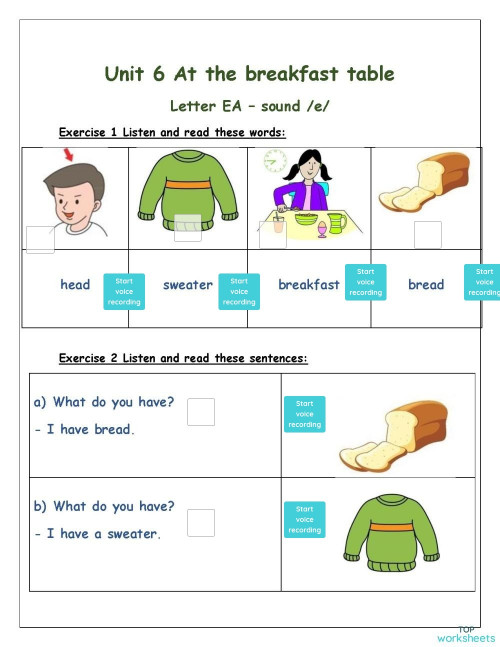 G2 Phonic - Speaking Read aloud Unit 6 At my breakfast (letter EA sound ...