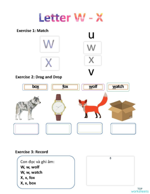 Letter W - X. Bài tập tương tác | TopWorksheets