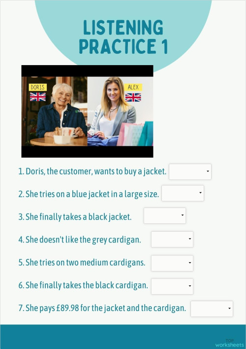 LISTENING PRACTICE: SHOPPING. Interactive worksheet | TopWorksheets