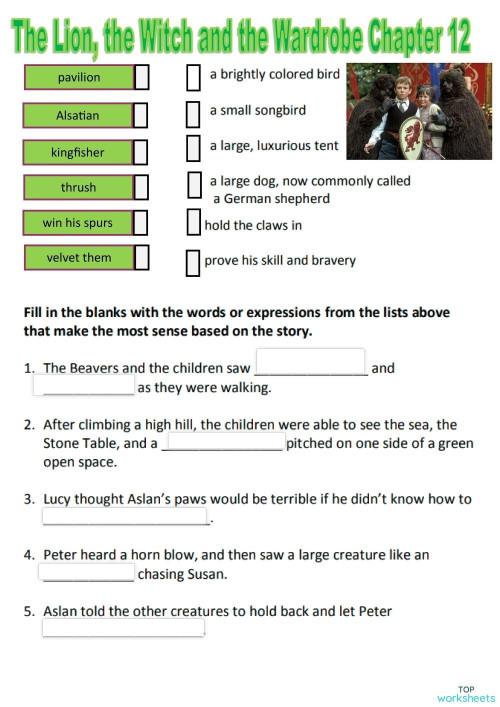The Lion, the Witch and the Wardrobe Chapter 12. Interactive worksheet ...