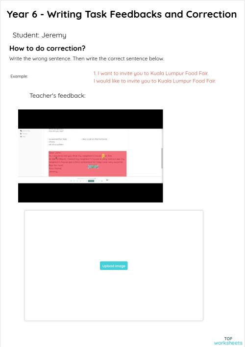 Year 6 - Writing Task Feedback - Unit 1. Interactive worksheet | TopWorksheets