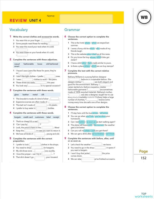 Vocabulary and Grammar: interactive worksheets and online exercises ...