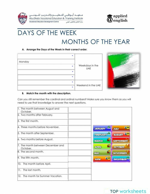 Months and Weeks. Interactive worksheet | TopWorksheets