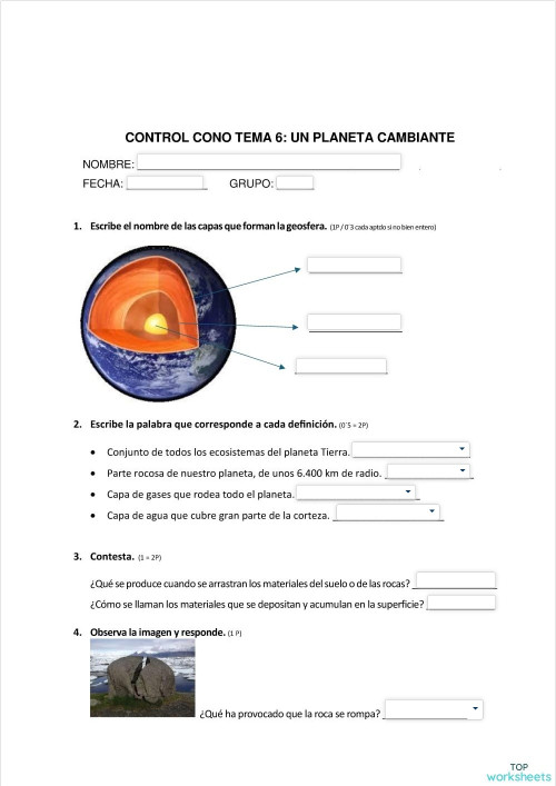 CONTROL CONO TEMA 6: LA TIERRA, UN PLANETA CAMBIANTE: fichas ...