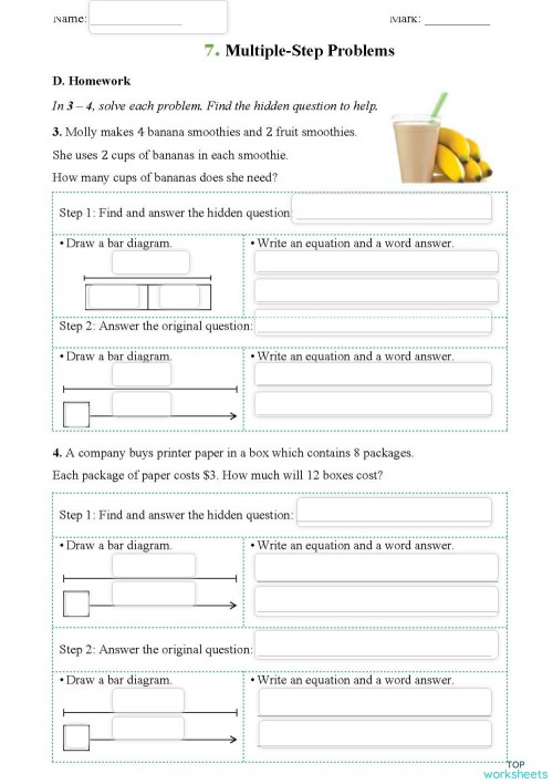 Multiple-Step Problems (HW). Interactive worksheet | TopWorksheets