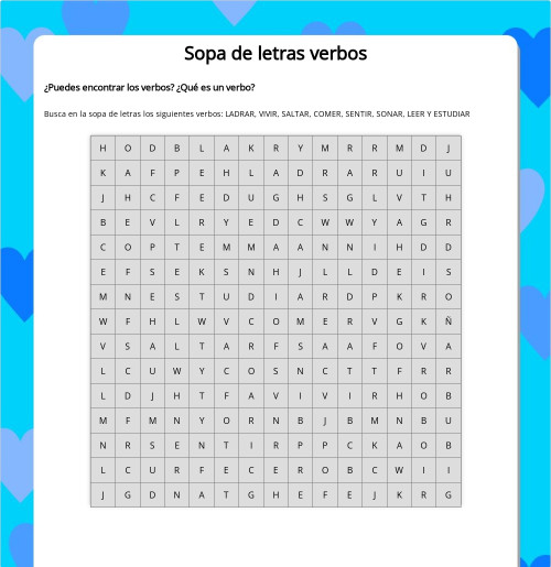 Sopa de letras verbos. Ficha interactiva | TopWorksheets
