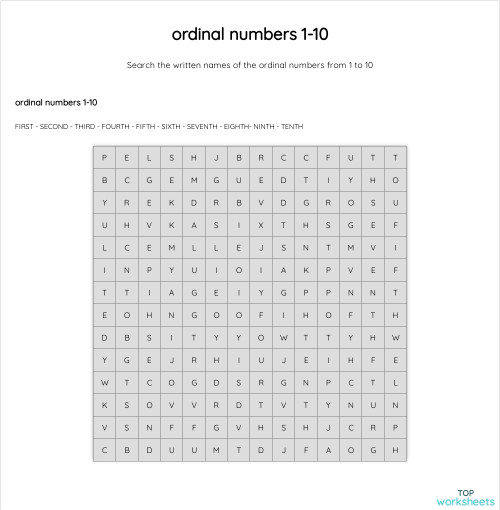 ordinal numbers 1-10. Interactive worksheet | TopWorksheets