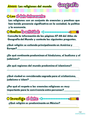 Las religiones del mundo. Ficha interactiva | TopWorksheets