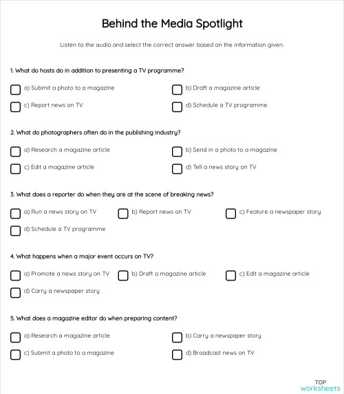 Behind the Media Spotlight. Interactive worksheet | TopWorksheets
