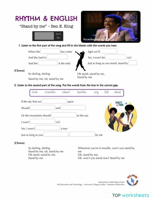 Song - Stand by Me (by Ben E. King). Interactive worksheet | TopWorksheets