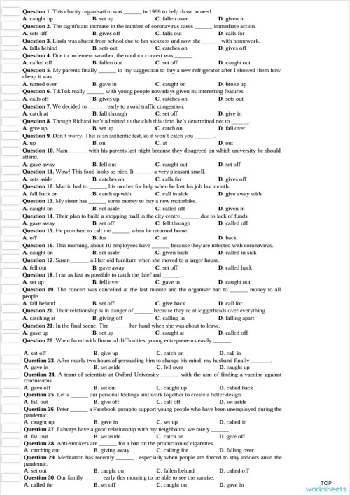GIVE/FALL/CALL/CATCH/SET 02. Interactive worksheet | TopWorksheets