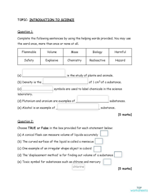 Ex 9 SBA Science. Interactive worksheet | TopWorksheets