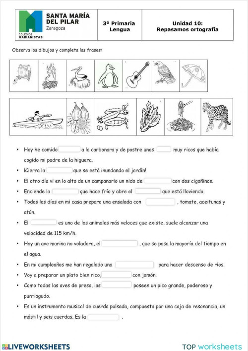 Ortografía ga, go, gu, gue, gui, güe, güi. Ficha interactiva ...