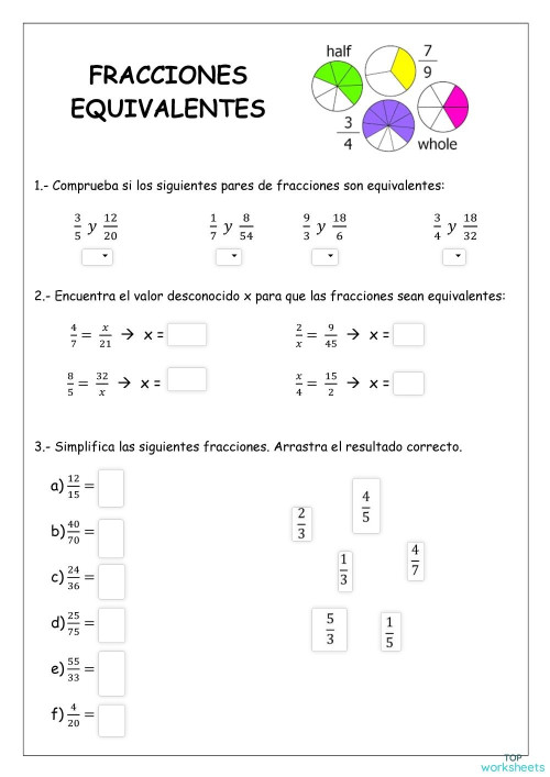 FRACCIONES EQUIVALENTES. Ficha interactiva | TopWorksheets