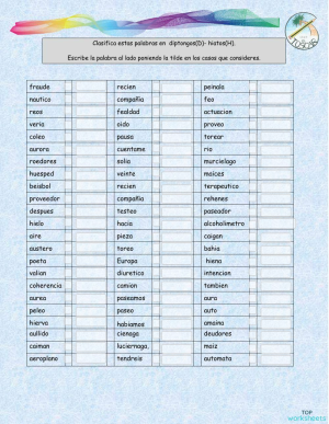 Diptongos e Hiatos. Ficha interactiva | TopWorksheets