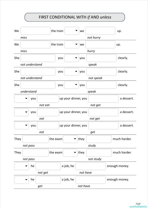 First conditional - if and unless. Interactive worksheet | TopWorksheets
