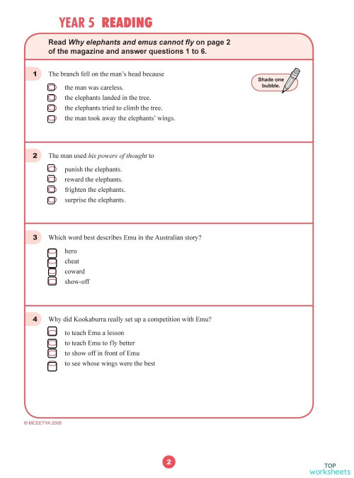Reading Naplan 2008. Interactive worksheet | TopWorksheets