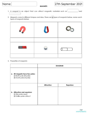 Year 6 Revision - Magnets. Interactive worksheet | TopWorksheets