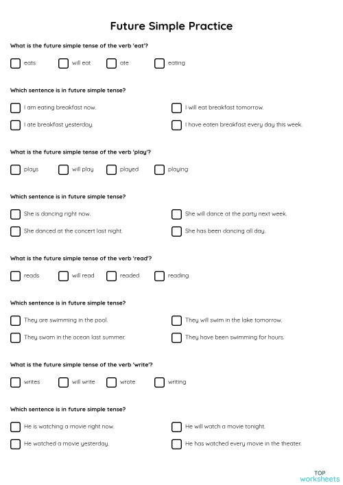 Future Simple Practice. Interactive worksheet | TopWorksheets