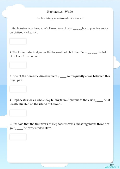 Hephaestus - While. Interactive worksheet | TopWorksheets