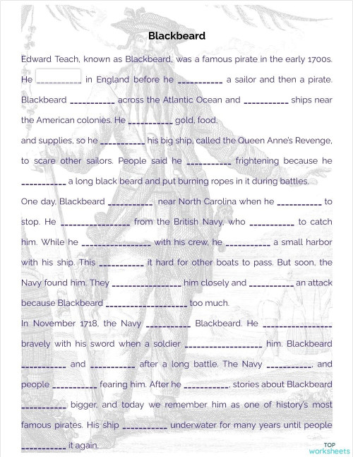 Blackbeard. Fill in the blanks Simple past. past continuous. A2/B1 ...