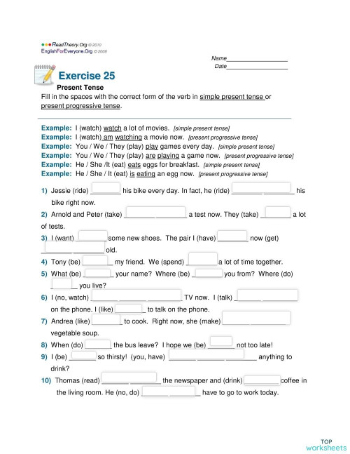 Present Simple or Present Progressive. Interactive worksheet | TopWorksheets