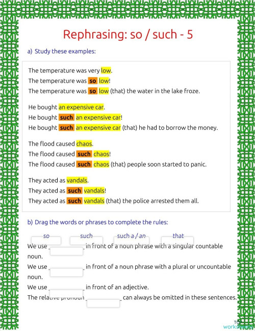 Rephrasing: so - such - 3. Interactive worksheet | TopWorksheets