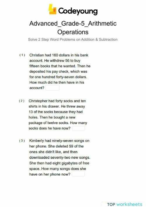 Advanced-Solve 2 Step Word Problems on Addition & Subtraction ...